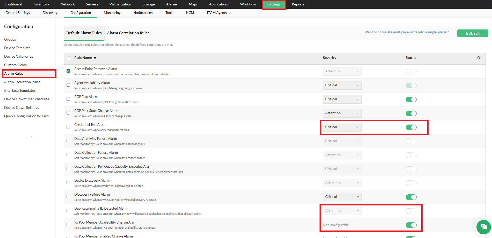 Default Alarm Rules | OpManager Help